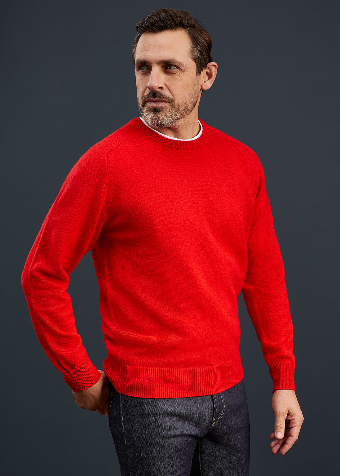 Men's Lambswool Crew Neck Jumper in Tartan Scarlet | Web Exclusive ...
