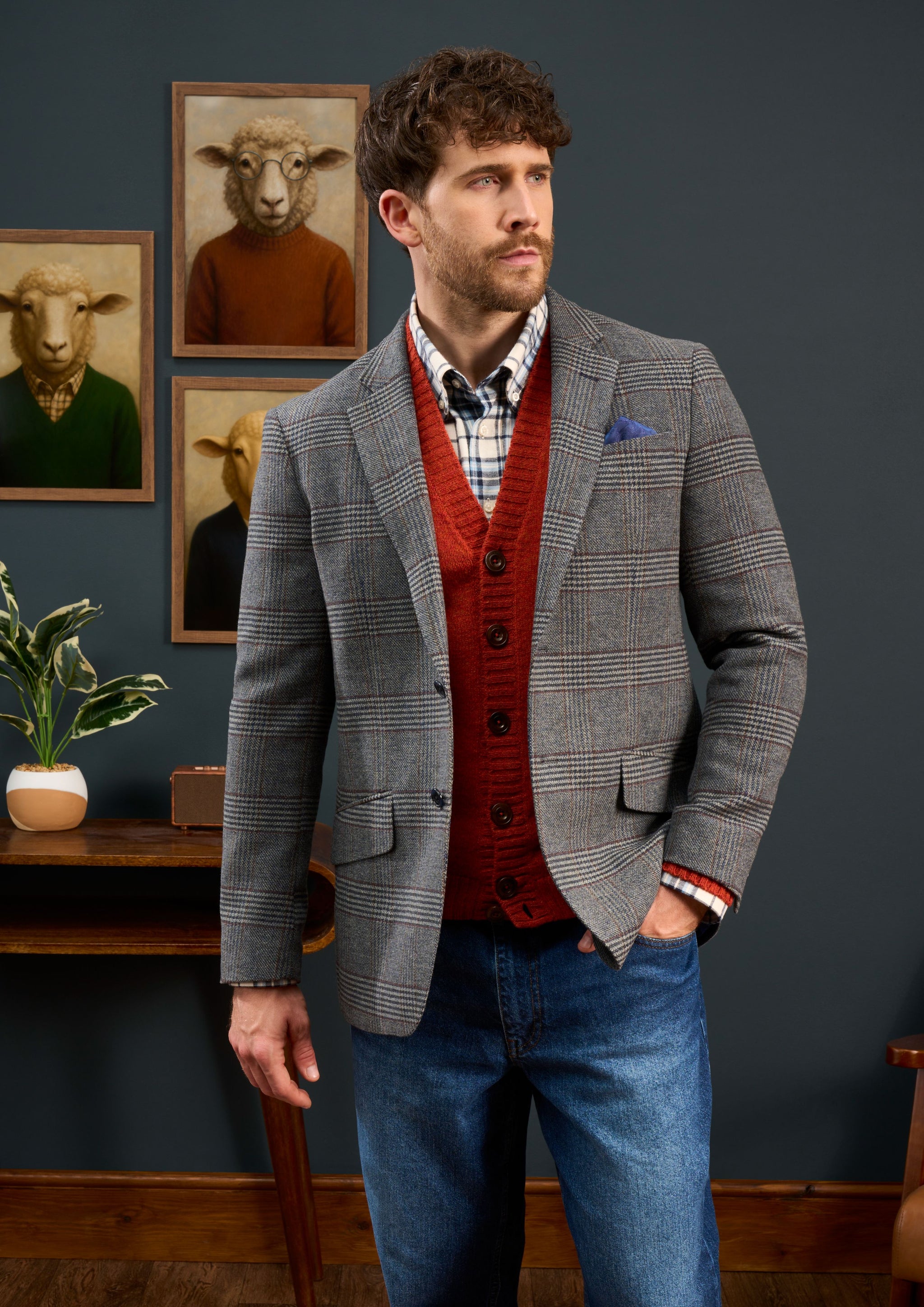 Surrey Tweed Lined Blazer In Blue Check – Alan Paine