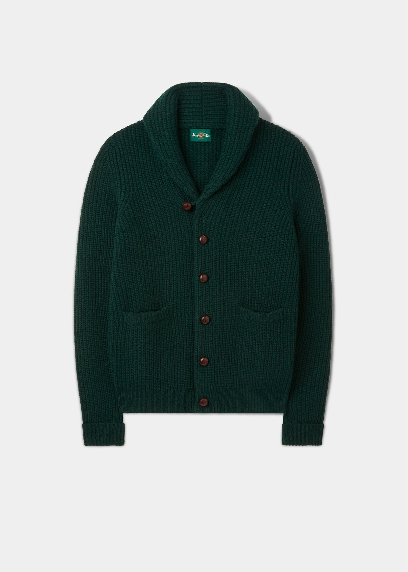 Men's Shawl Collar Lambswool Jumper In Tartan Green – Alan Paine
